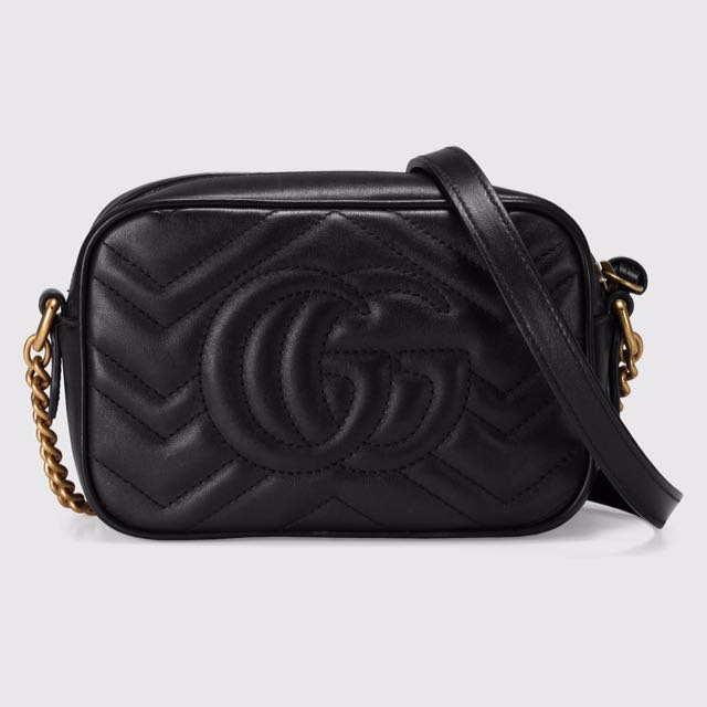 Gucci 全新正品 MARMONT mini相機包 黑色金鍊 名牌精品 精品包與皮夾在旋轉拍賣
