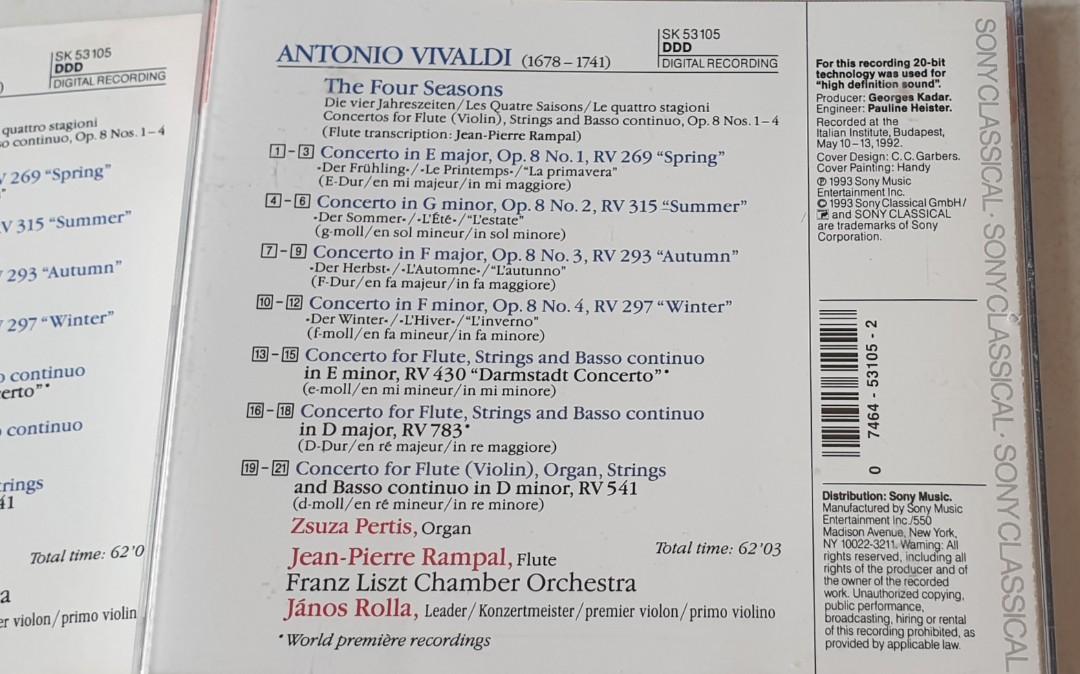 Antonio Vivaldi The Four Seasons Sony Music Cd Hobbies Toys Music Media CDs DVDs