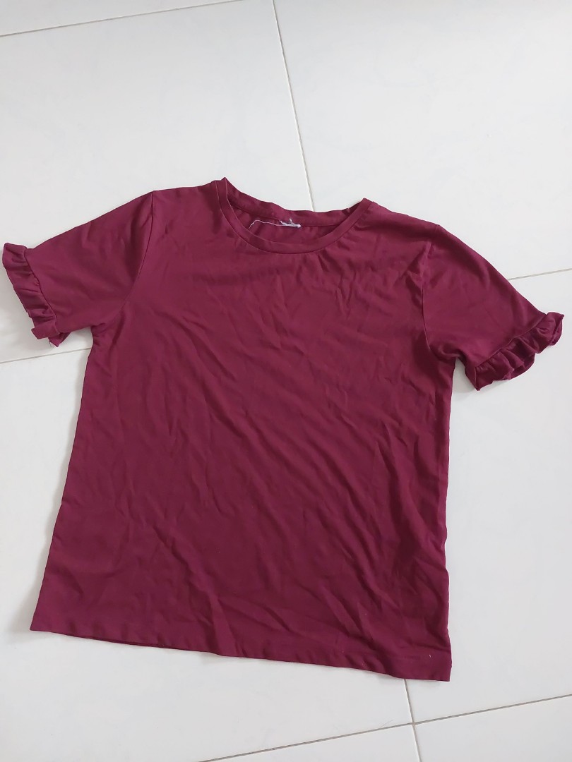 Flutter Sleeve Dull Red Top Women S Fashion Tops Shirts On Carousell