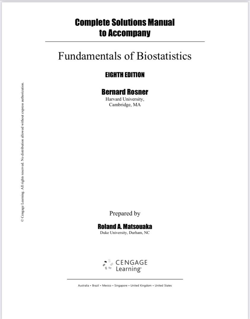 Solution Fundamentals Of Biostatistics Th Edition By Bernard Rosner