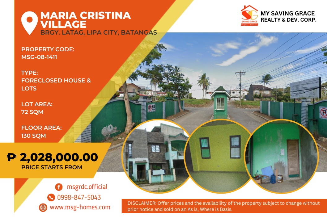 MSG 08 1411 FORECLOSED Residential House Lot In Maria Cristina