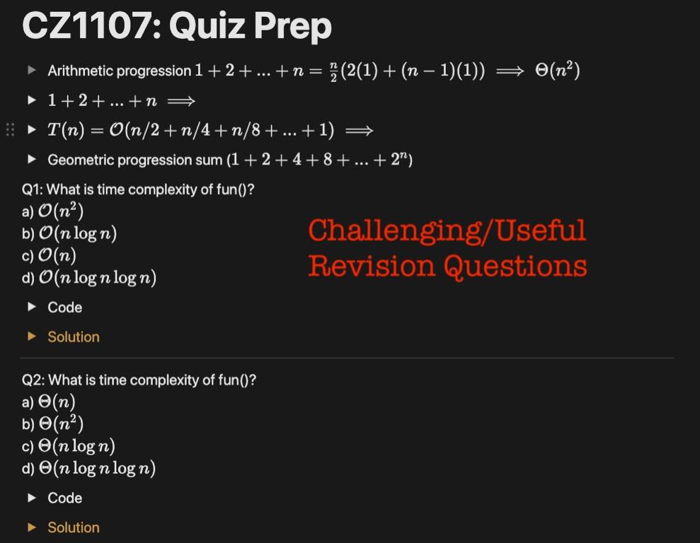 SC1007 CZ1107 Data Structures Algorithms Notes For Computer Science
