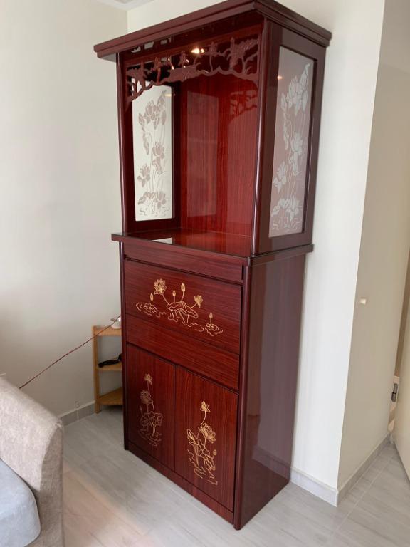 Buddhist Altar Chinese Prayer Standing Cabinet With Door Solid Wood
