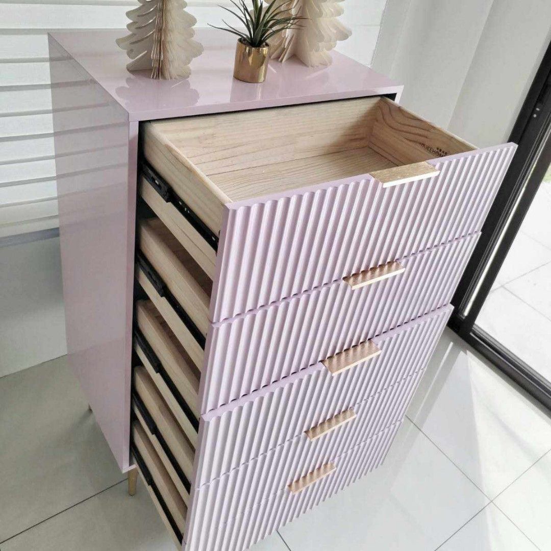 Pink Gold Glossy Kitchen Coffee Clothes Clutter Console Chest Drawer