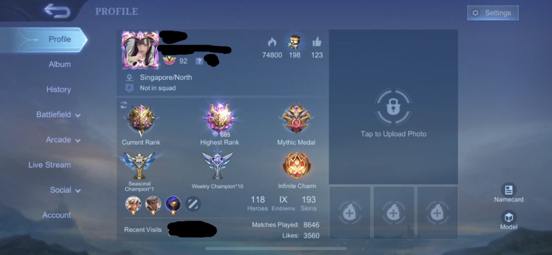 Mobile Legend Account 179 Skins 1 Collector Valir 8 EPIC KOFF Chou