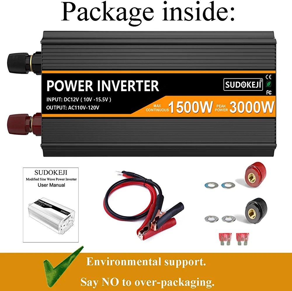 SUDOKEJI Power Inverter 12V To 110V 1500W Continous Power 3000W Peak