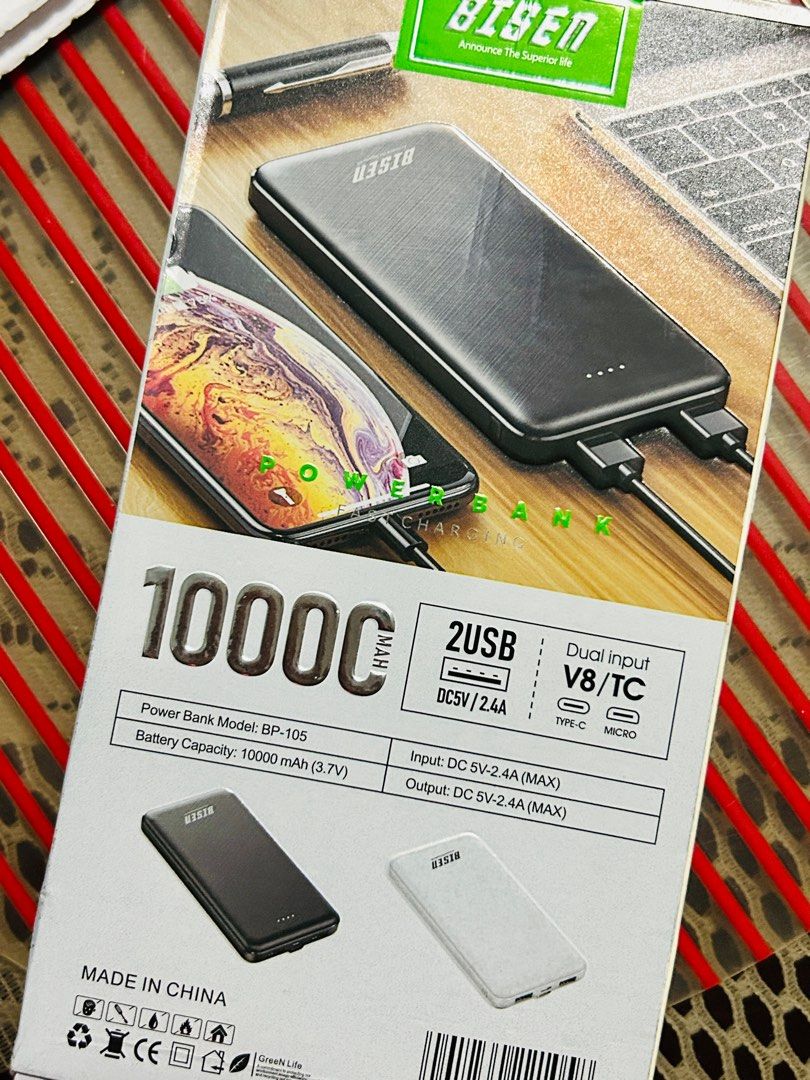 BISEN BP 105 10000MAH Fast Charger Slim Portable Power Bank Series W