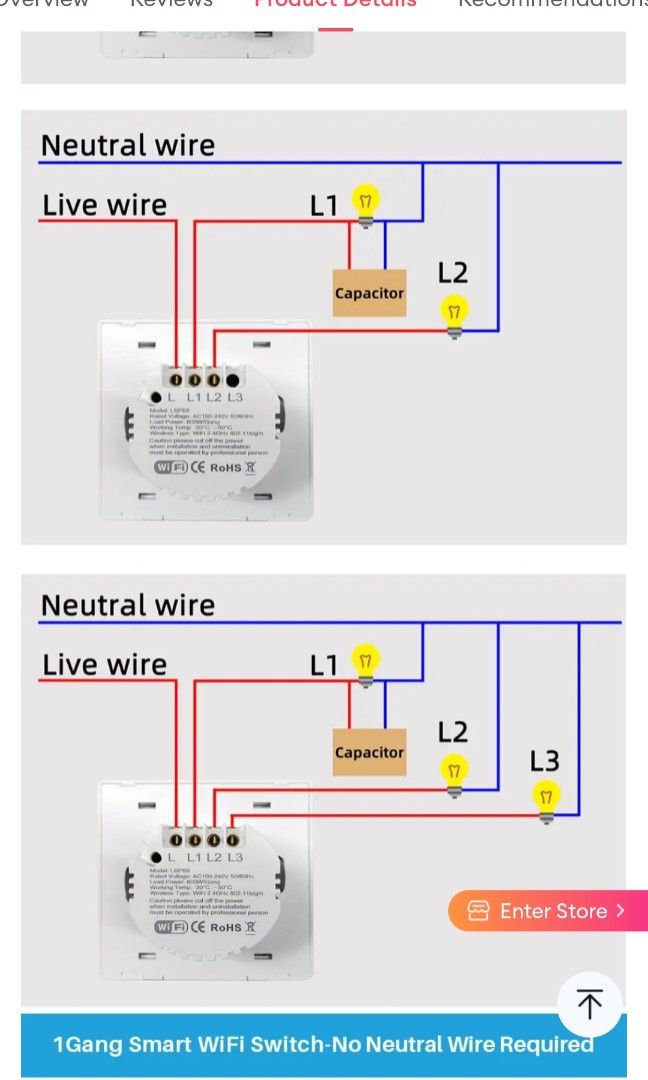 Tuya WiFi Smart Switch One Gang No Neutral Wire Needed TV Home