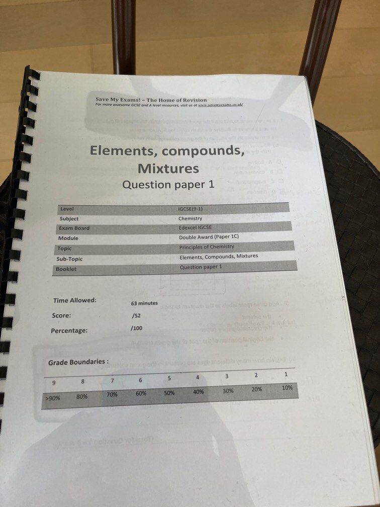 Edexcel IGCSE Science Double Award Chemistry Sample Questions 興趣及遊戲