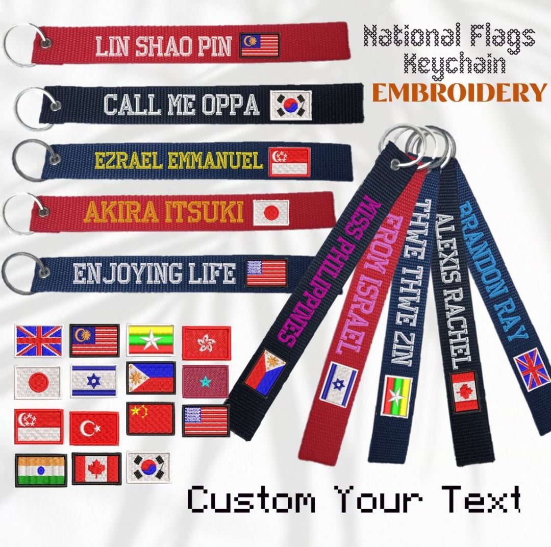 National Flags Keychains Name Customisation Text Personalisation Gift