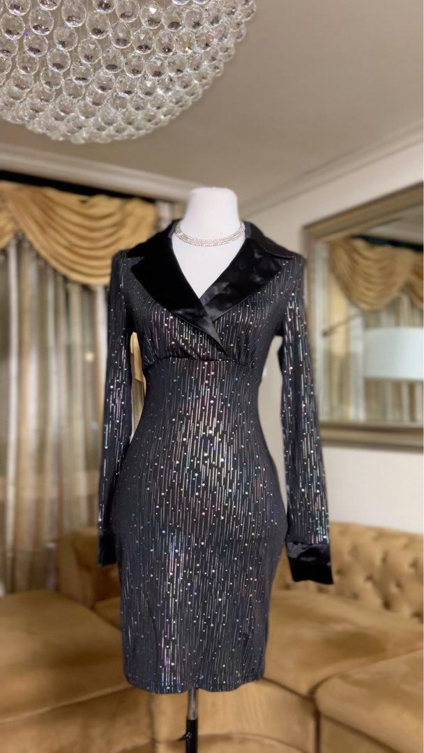FOR SALE BLACK STARRY METALLIC PRINT GLAM AND GLITZ BLAZER COLLARED ...