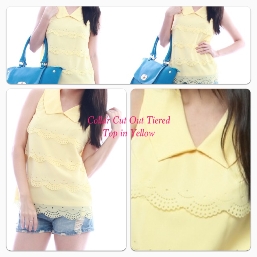 Collar Cut Out Tiered Top in Yellow, Women's Fashion, Tops, Sleeveless ...