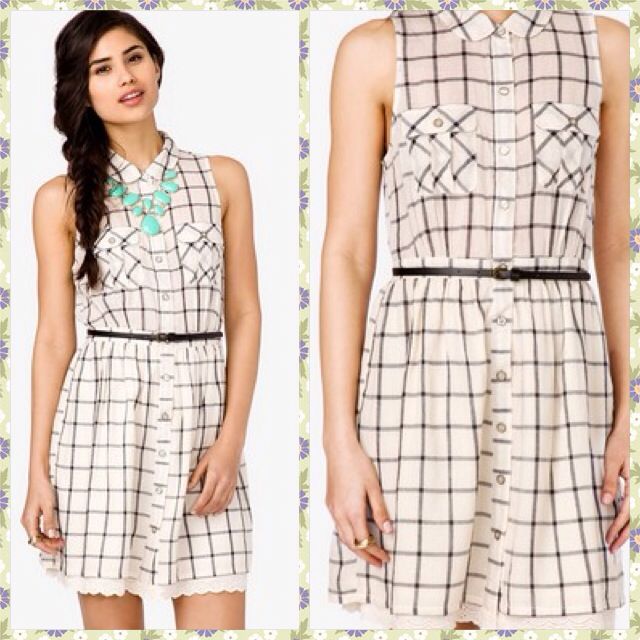 Forever 21 Belted Grid Pattern Dress, Women's Fashion, Tops, Blouses on ...