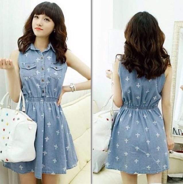 cross denim dress, Women's Fashion, Dresses & Sets, Dresses on Carousell