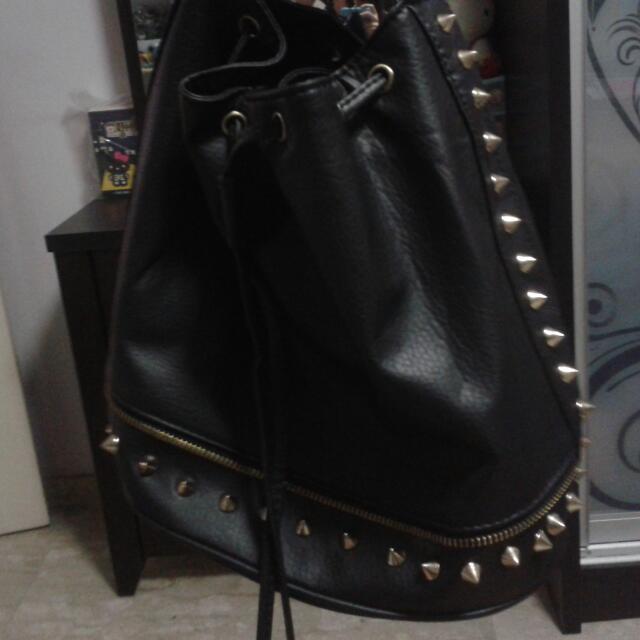 (Pending) Leather Spiked Bucket Bag , Women's Fashion, Bags & Wallets ...