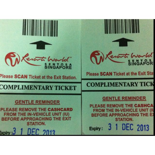 Resorts World Sentosa (RWS) Complimentary Carpark Tickets, Tickets ...