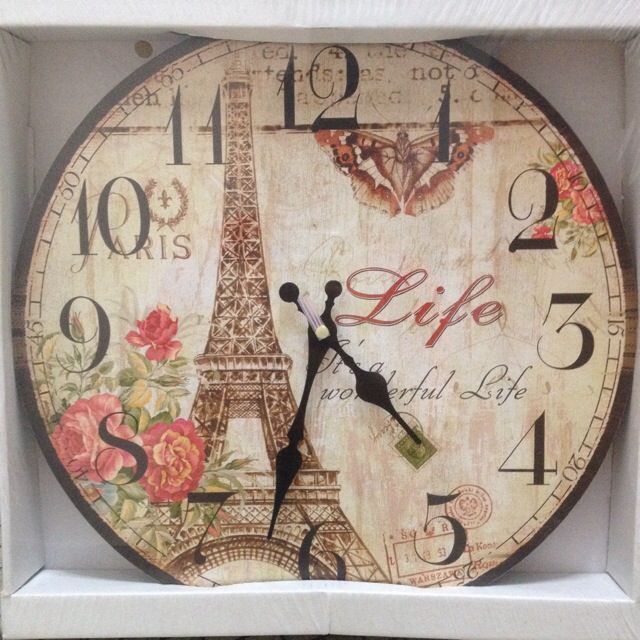 Pretty Floral Eiffel Tower Clock, Furniture & Home Living, Home Decor ...