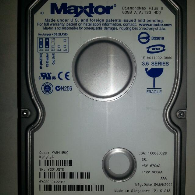 Maxtor 80GB IDE Hard Disk HDD For Desktop Computer, Computers & Tech ...