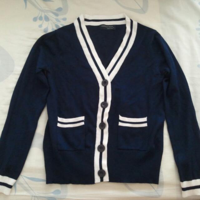 Navy Blue Preppy Cardigan, Women's Fashion, Coats, Jackets and ...