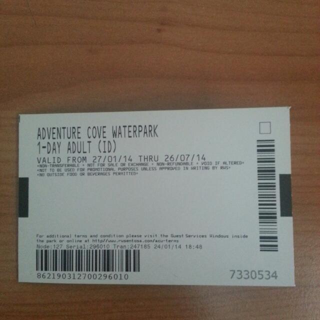 2 Adult Adventure Cove Waterpark Day Pass, Tickets & Vouchers, Local ...