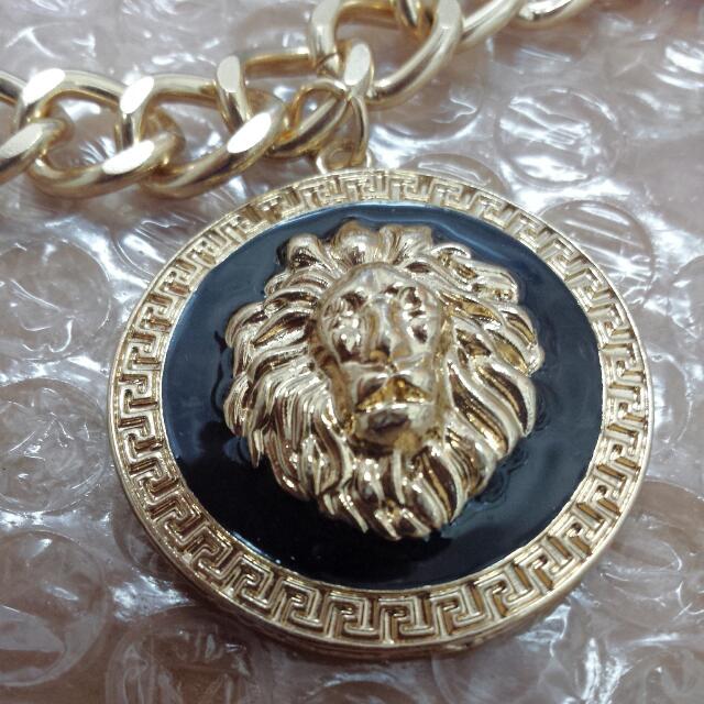 Versace Inspired Lion Head Gold Colour Plated Necklace - 5 Logo Design ...