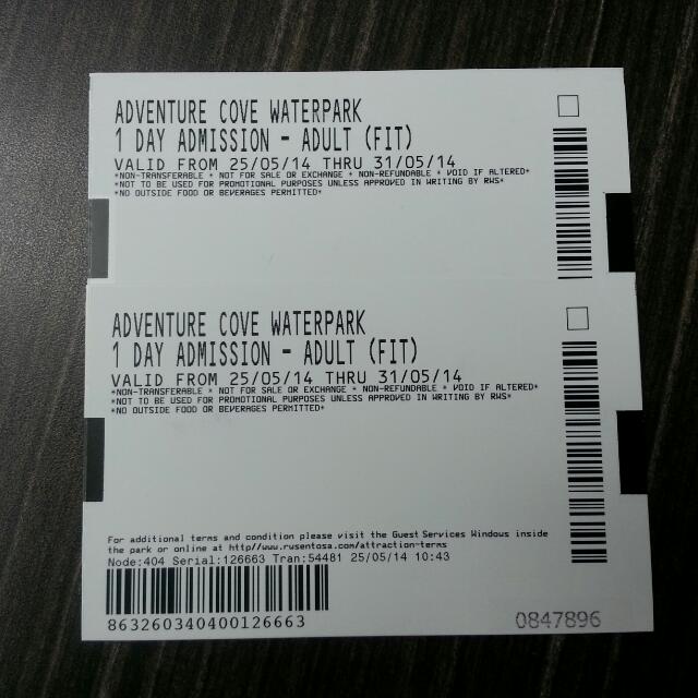 RESERVED Adventure cove Adult Ticket , Tickets & Vouchers, Local ...