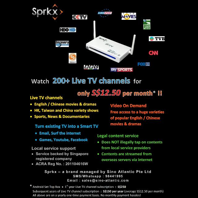 IPTV - 200+ TV Channels @ S$12.50 / mth! Watch Live EPL too ...
