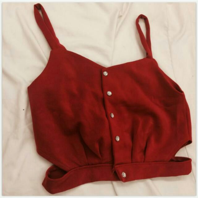 Red Cut Out Top, Women's Fashion, Tops, Sleeveless on Carousell