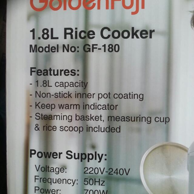 Golden Fuji Rice Cooker 1.8L. (NEW), TV & Home Appliances, Kitchen ...