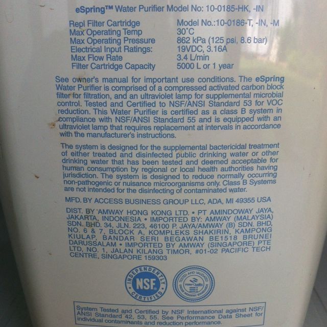 Price Slashed: eSpring Water Purifier Model No: 10-0185-HK (used), TV ...