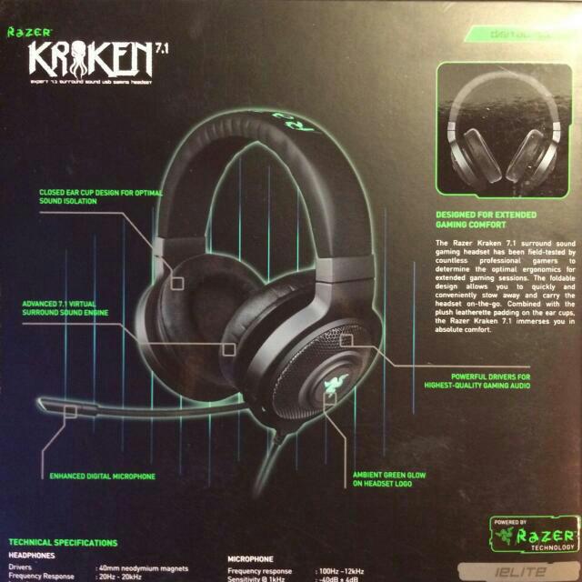 Razor Kraken 7.1 Surround Sound Gaming Headset, Computers & Tech, Parts ...