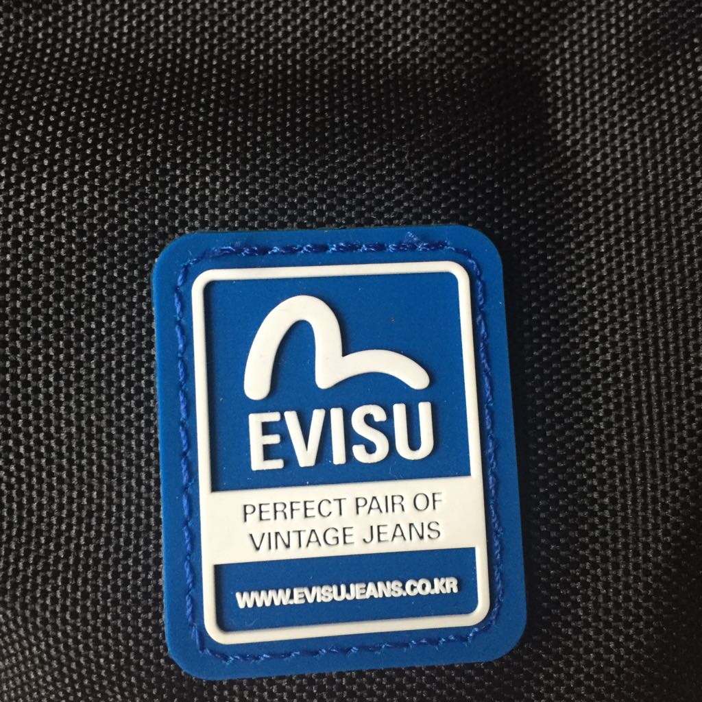 Evisu Backpack Black With Blue Seam, Everything Else on Carousell