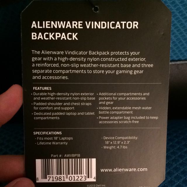 BNWT Alienware Vindicator 18" Backpack, Computers & Tech, Parts ...