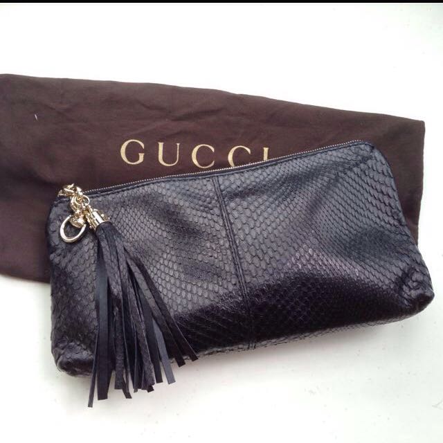 Gucci Sienna Clutch Bag Black Python, Luxury, Bags & Wallets on Carousell