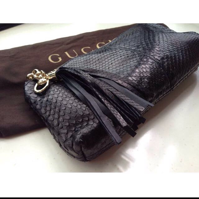 Gucci Sienna Clutch Bag Black Python, Luxury, Bags & Wallets on Carousell