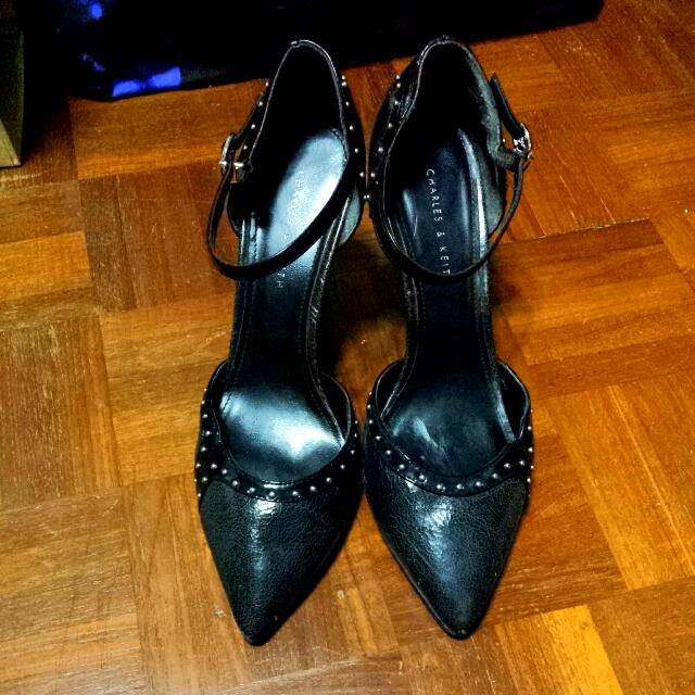 Charles and Keith Black Work Heels Sz 39, Women's Fashion, Footwear ...