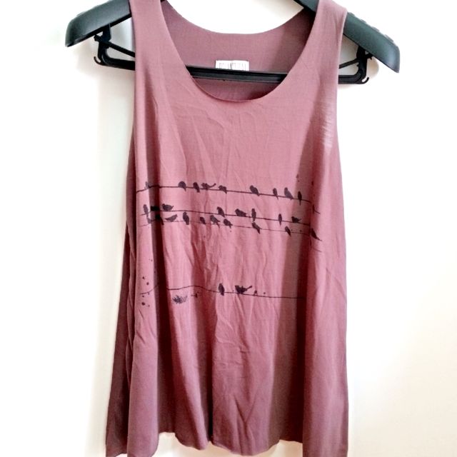 Maroon Birds-on-wire Tank, Women's Fashion, Tops, Other Tops on Carousell
