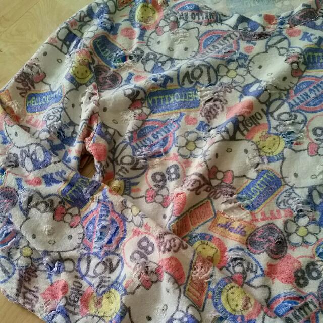 Ripped Hello Kitty Shirt , Women's Fashion, Tops, Shirts on Carousell