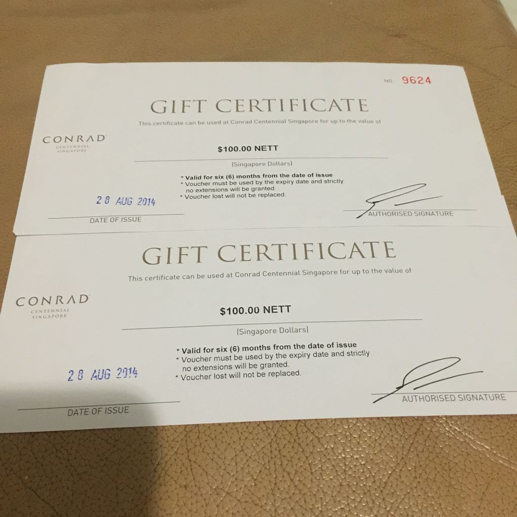 Conrad Centennial Singapore Gift Certificate (Voucher), Tickets ...