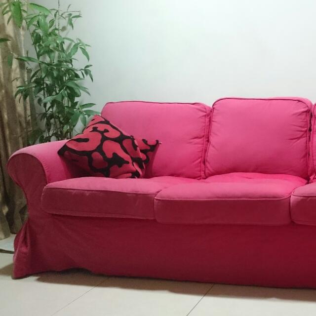 IKEA 3 Seater cotton fabric Red Sofa, Furniture & Home Living ...