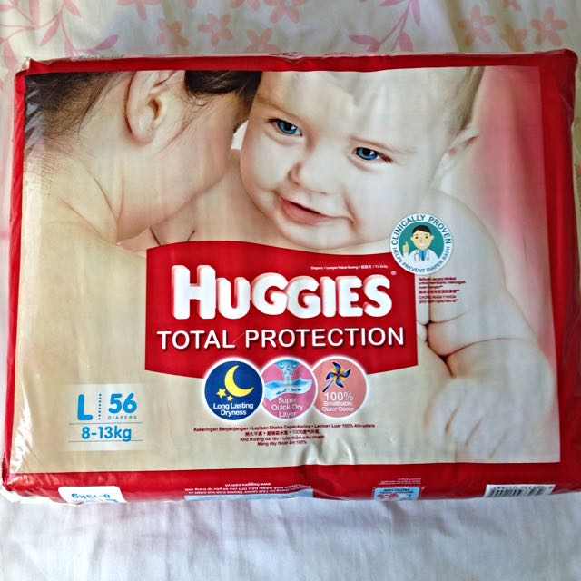 Huggies Total Protection Diapers (Size L), Babies & Kids, Bathing ...