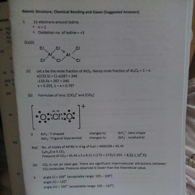 atomic Structure, Chemical Bonding And Gases Questions. Jc A Level H2 ...