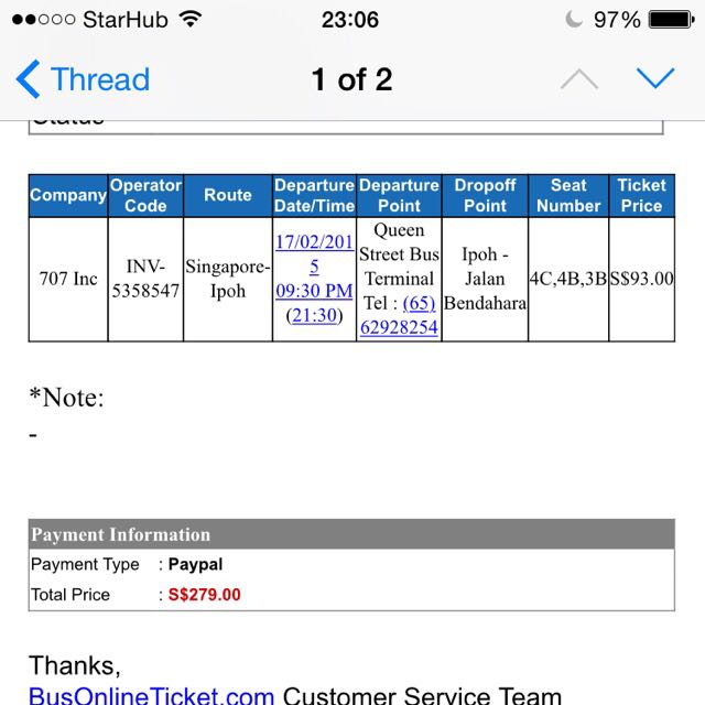 Coach Tickets 17-2-15 Singapore To Ipoh 9:30pm, Tickets & Vouchers ...
