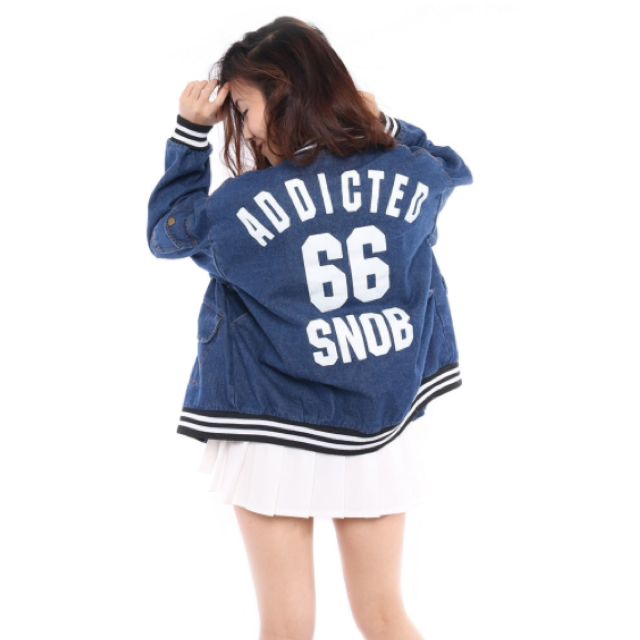Denim Varsity Jacket RESTOCKED, Women's Fashion, Coats, Jackets and Outerwear on Carousell