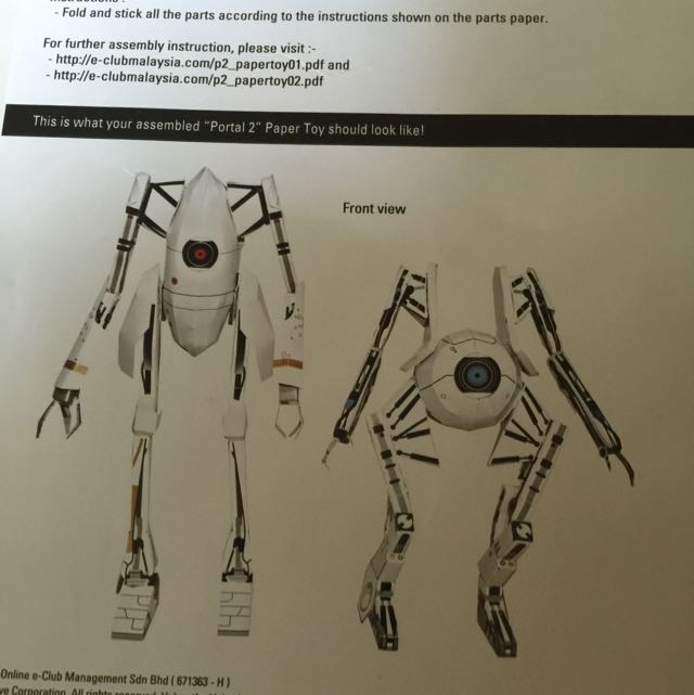 Portal 2 Limited Edition Paper Toy, Hobbies & Toys, Toys & Games on ...