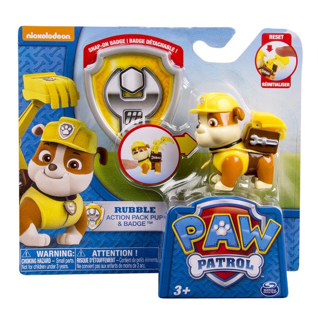 Nickelodeon, Paw Patrol - Action Pack Pup & Badge - Rubble, Hobbies ...