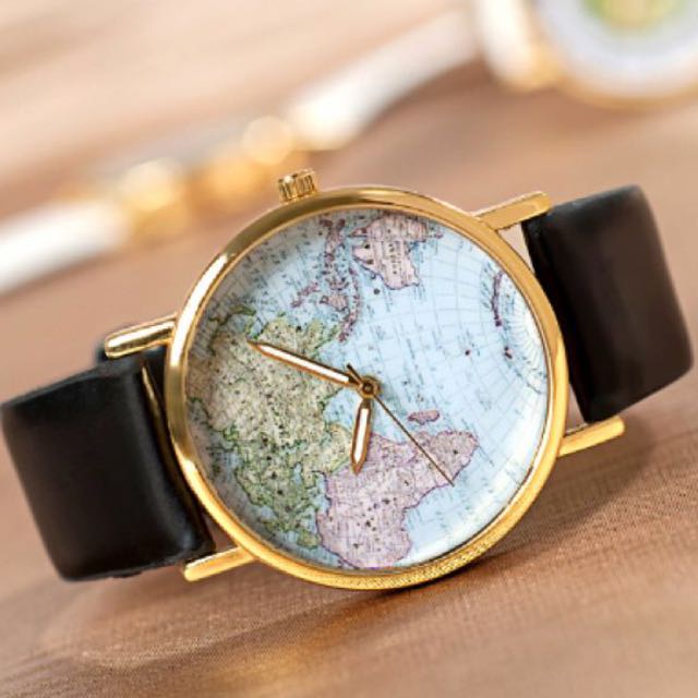 SOLD Vintage Traveller's World Map Watch BLACK, Furniture & Home Living ...