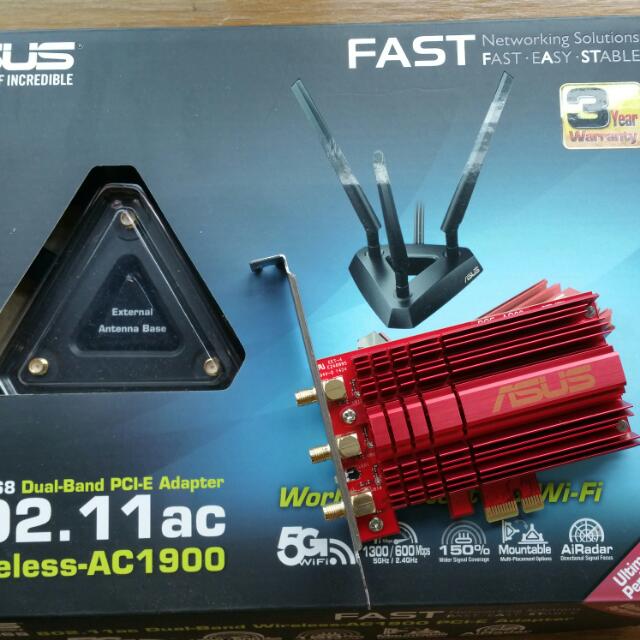 Asus PCE-AC86 802.11ac Dual-band Wireless-AC1900 PCI-E Adapter ...