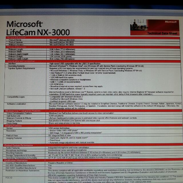 Microsoft LifeCam NX-3000, Electronics on Carousell