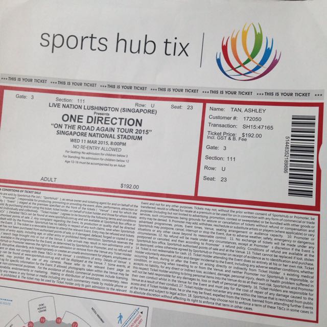 ONE DIRECTION CONCERT TICKET, Tickets & Vouchers, Event Tickets on ...